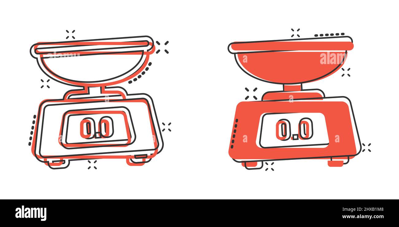 Bathroom weight scale icon in comic style. Mass measurement cartoon ...