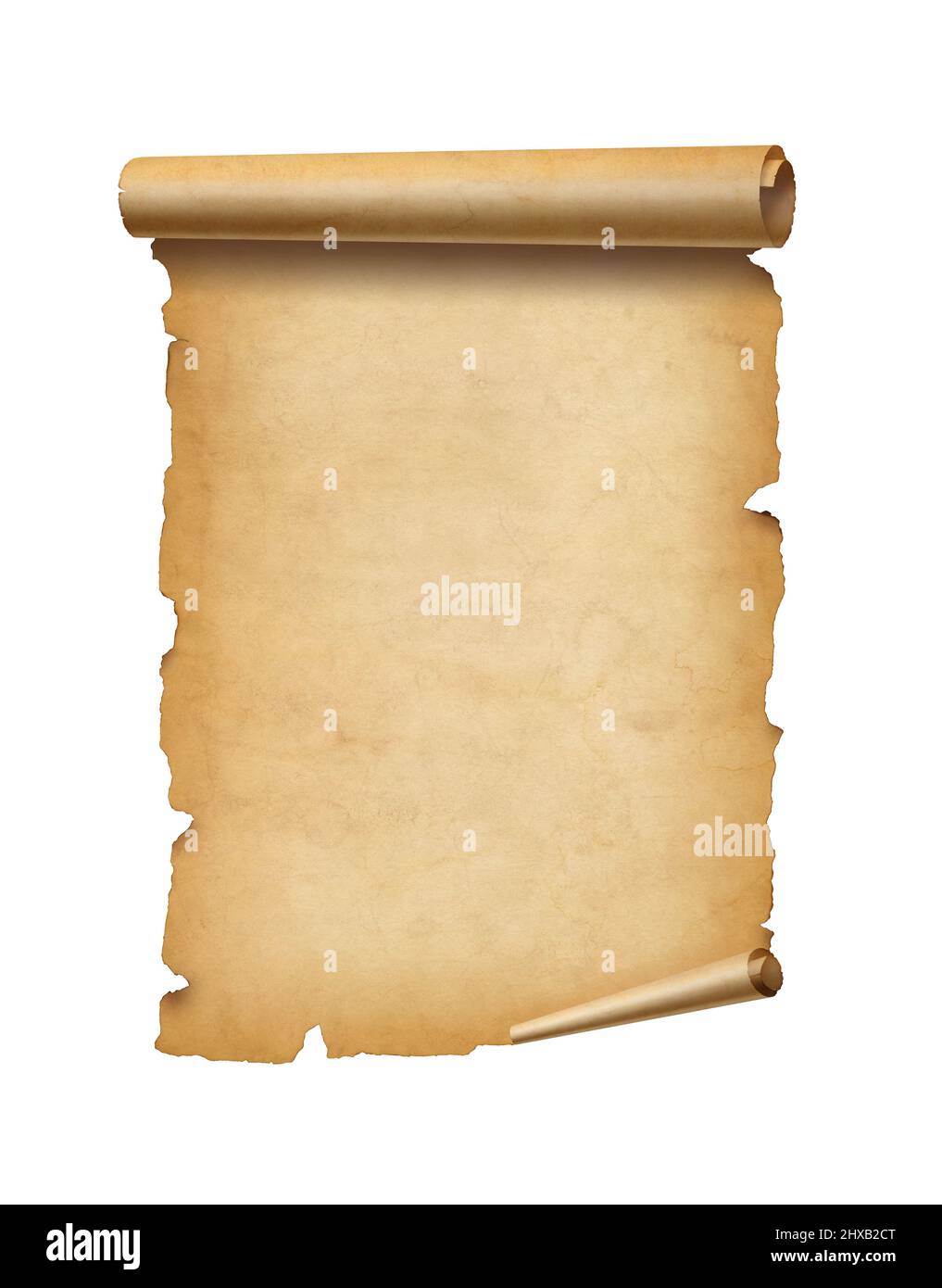 Old mediaeval paper sheet. Parchment scroll isolated on white ...