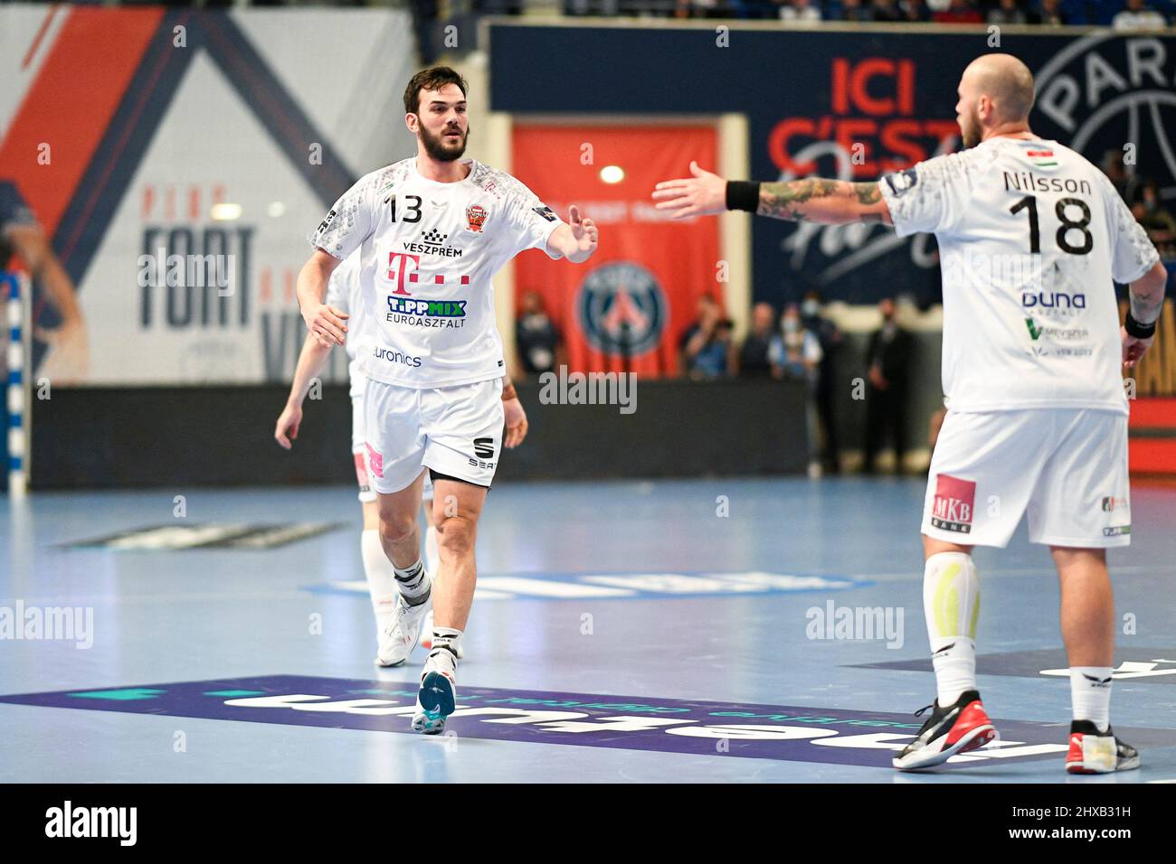 Paris, France. 10th Mar, 2022. Petar Nenadic of Telekom Veszprem reacts ...