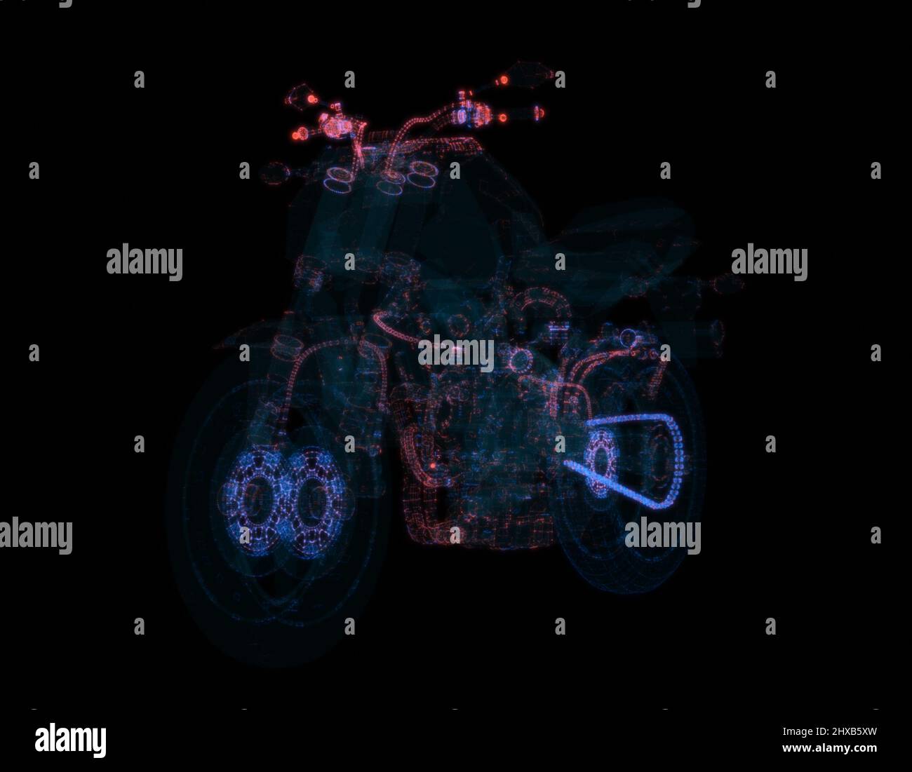 Abstract motorcycle consisting of glow points and lines. 3d ...