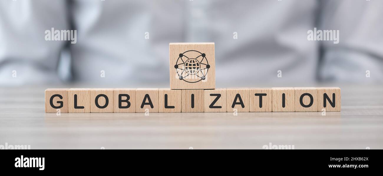 Wooden blocks with symbol of globalization concept Stock Photo - Alamy