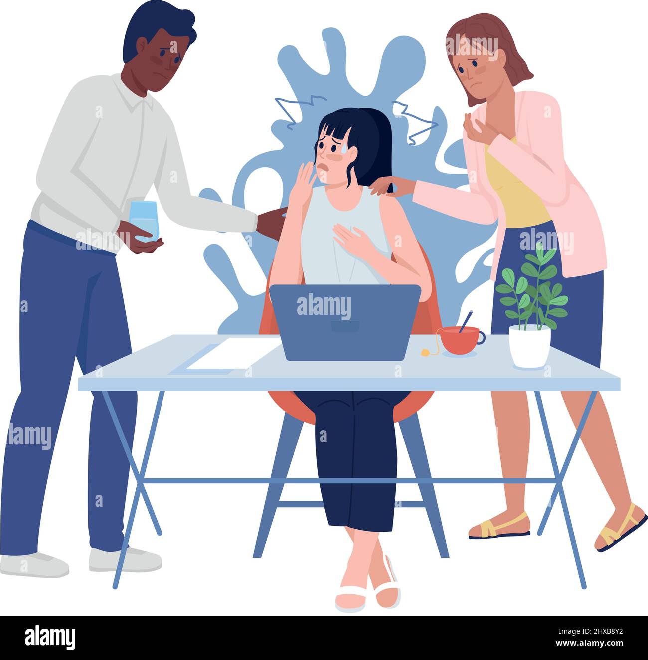 Panic episode at workplace semi flat color vector characters Stock ...