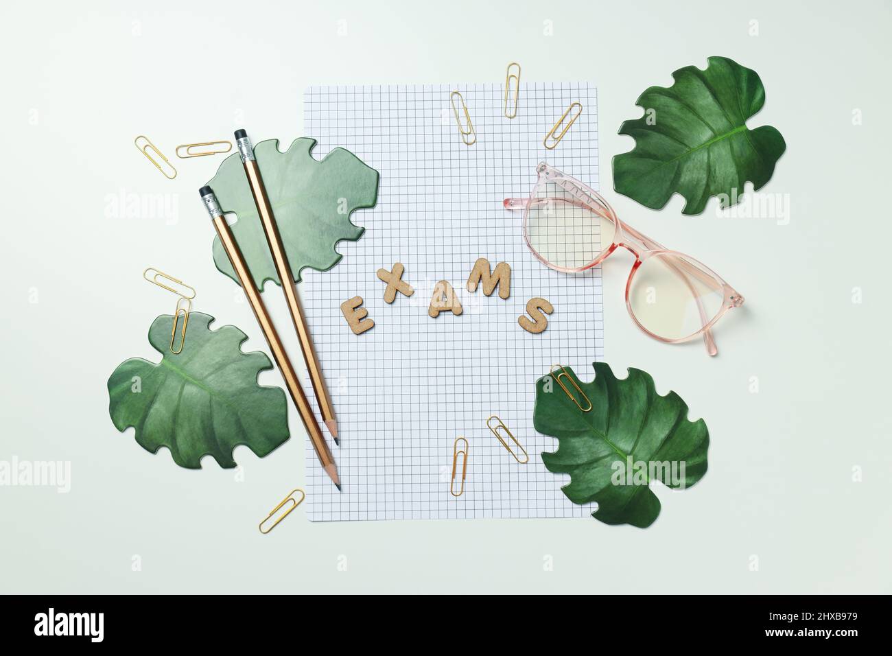 Concept of exams and tests, top view Stock Photo - Alamy