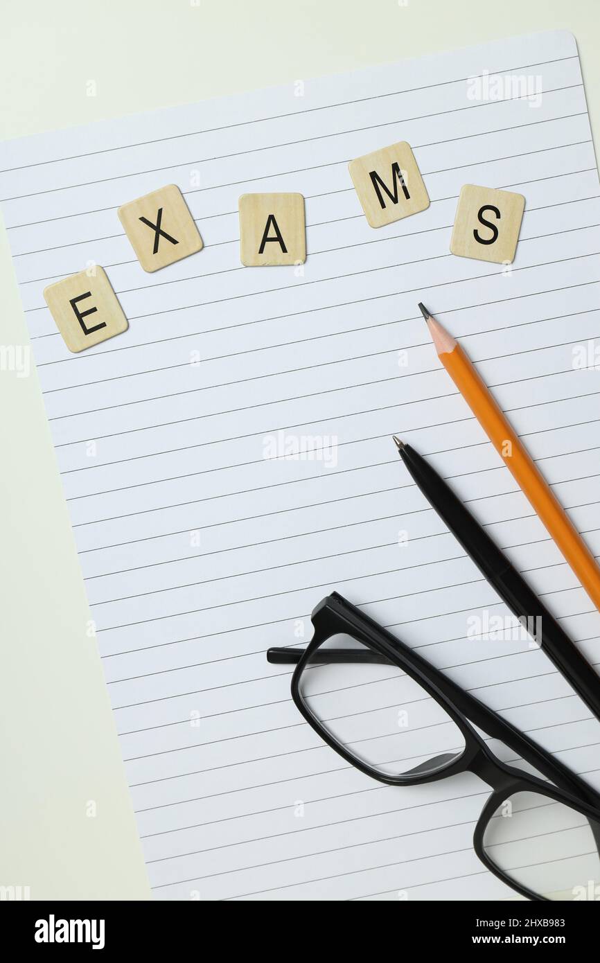 Concept of exams and tests, top view Stock Photo - Alamy