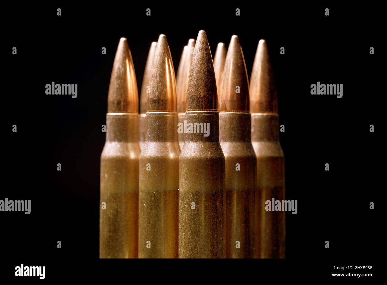 Cartridges for weapons close-up, black background, copy space Stock ...