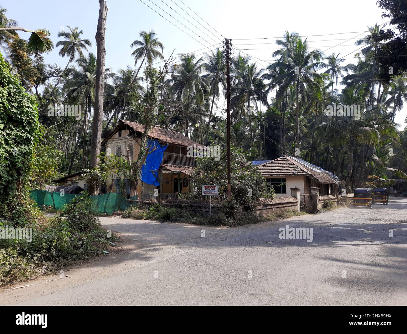 Traditional tiled roof house in Revdanda village near Alibag state ...