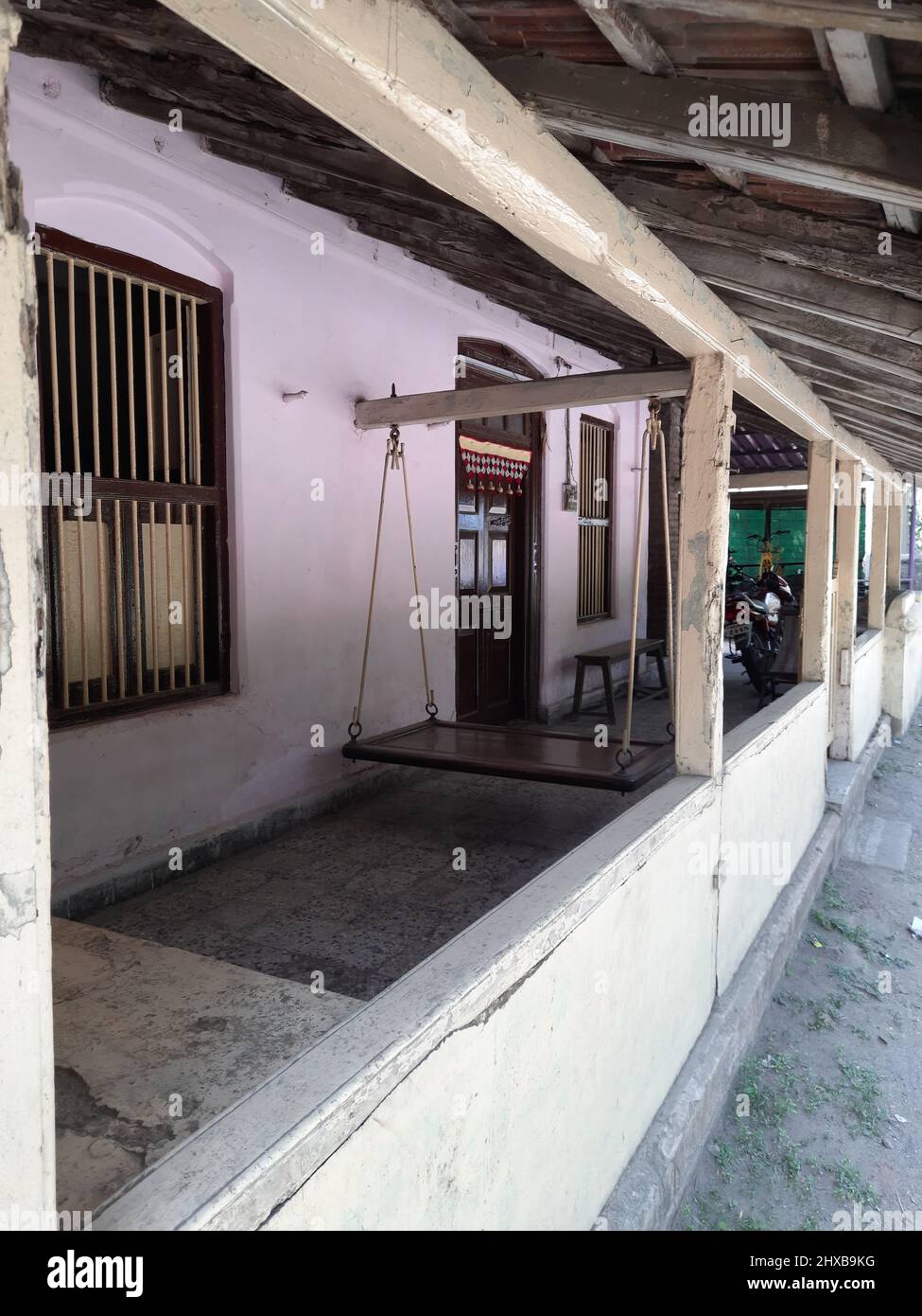 Wooden Swing in varanda of a old house at Revdanda village state ...