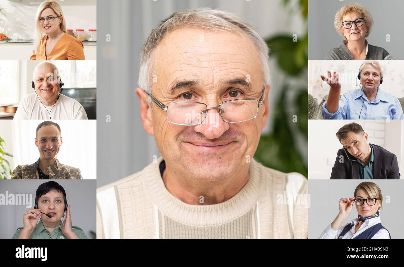 Head shot portraits webcam laptop screen view diverse people using ...