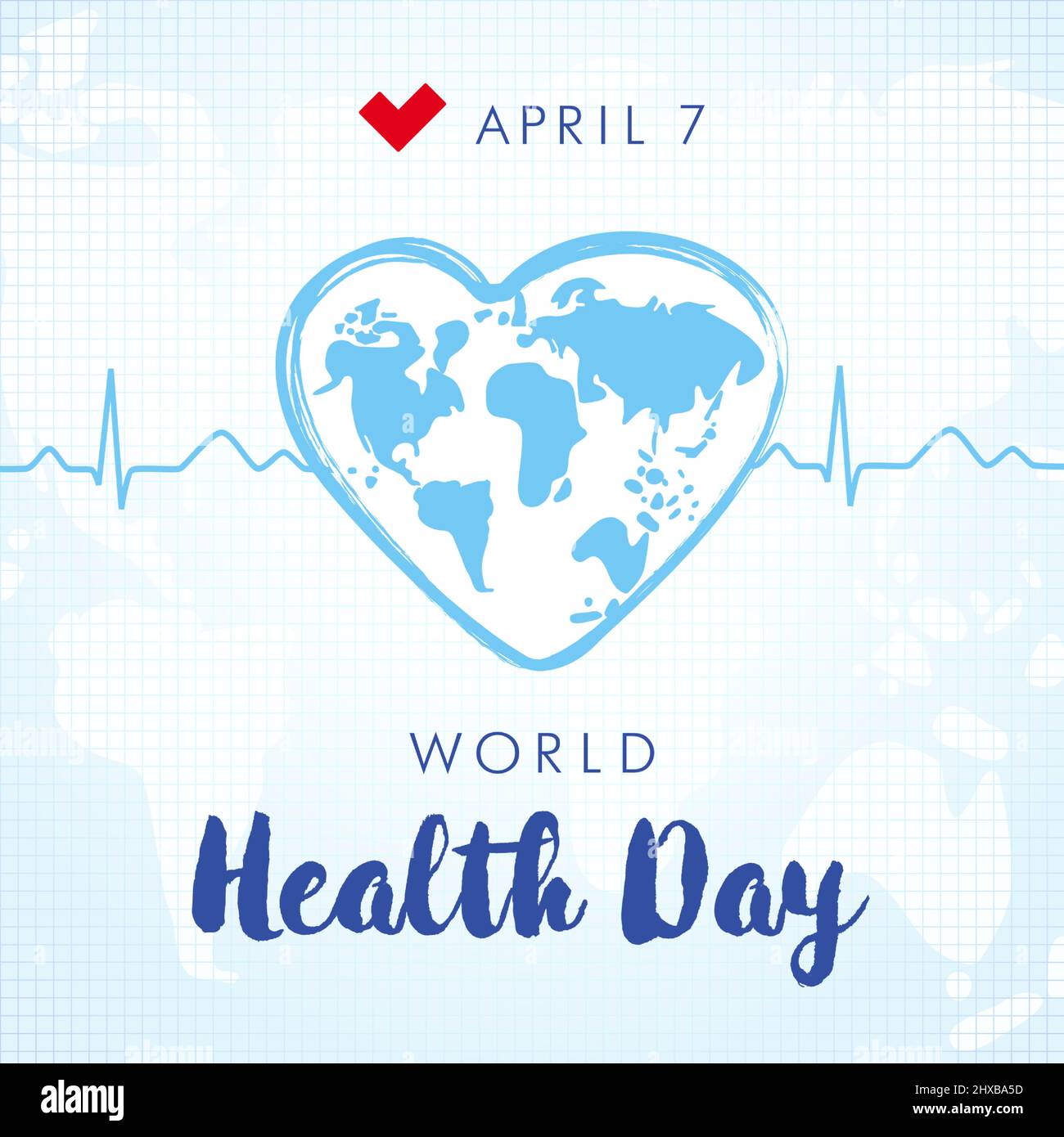 World health day 7 April lettering and heartbeat square banner. World ...