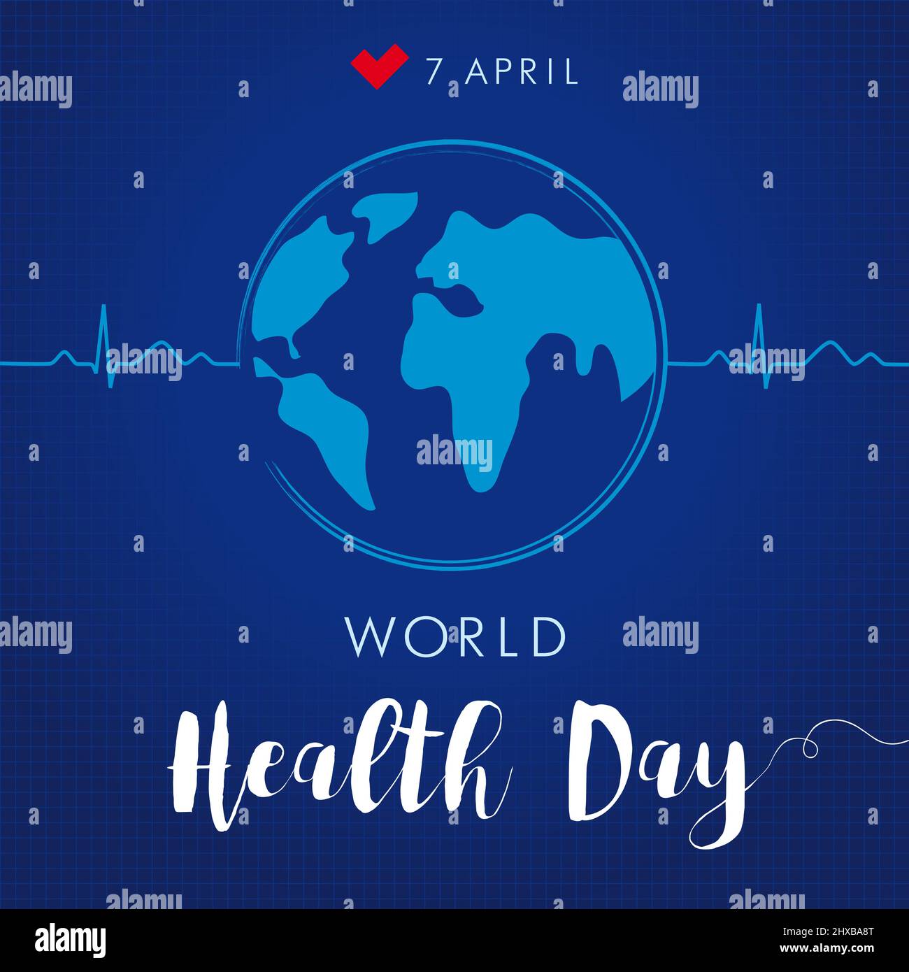 World health day 7 April lettering and heartbeat square banner. World ...