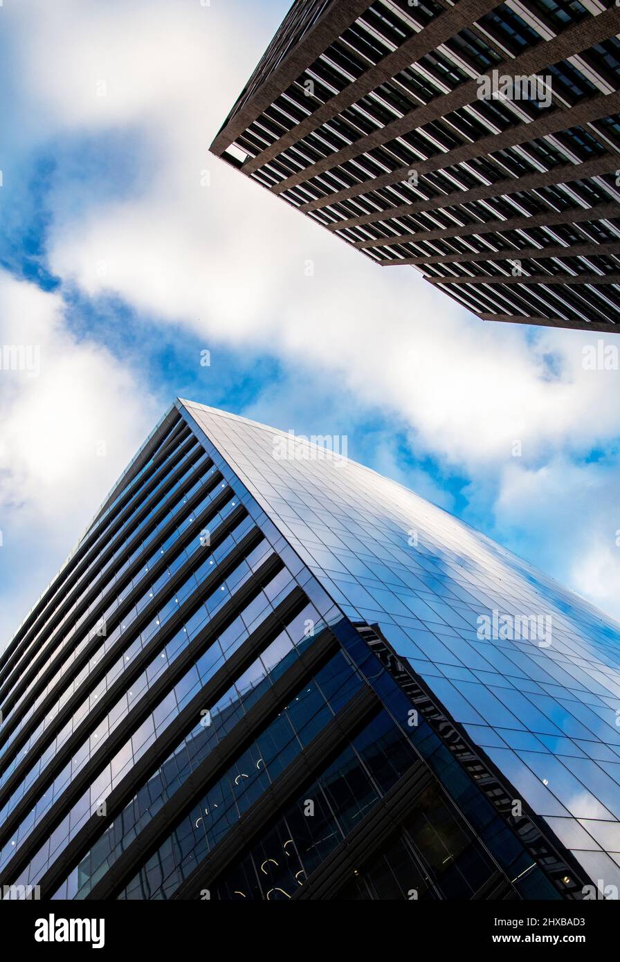 High rise buildings in the City of London seen from Whitechapel High St ...