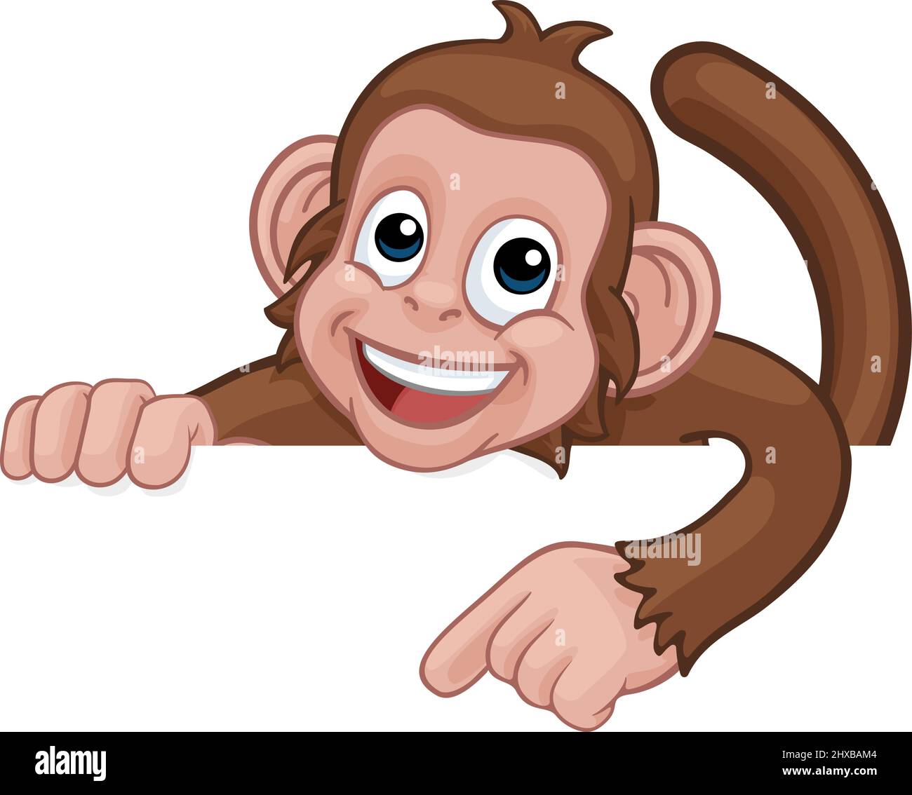 Monkey Cartoon Character Animal Pointing At Sign Stock Vector Image ...