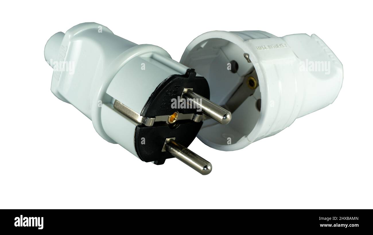 Male and female power plug. Wireless plug end. Grounded plug. Isolated ...