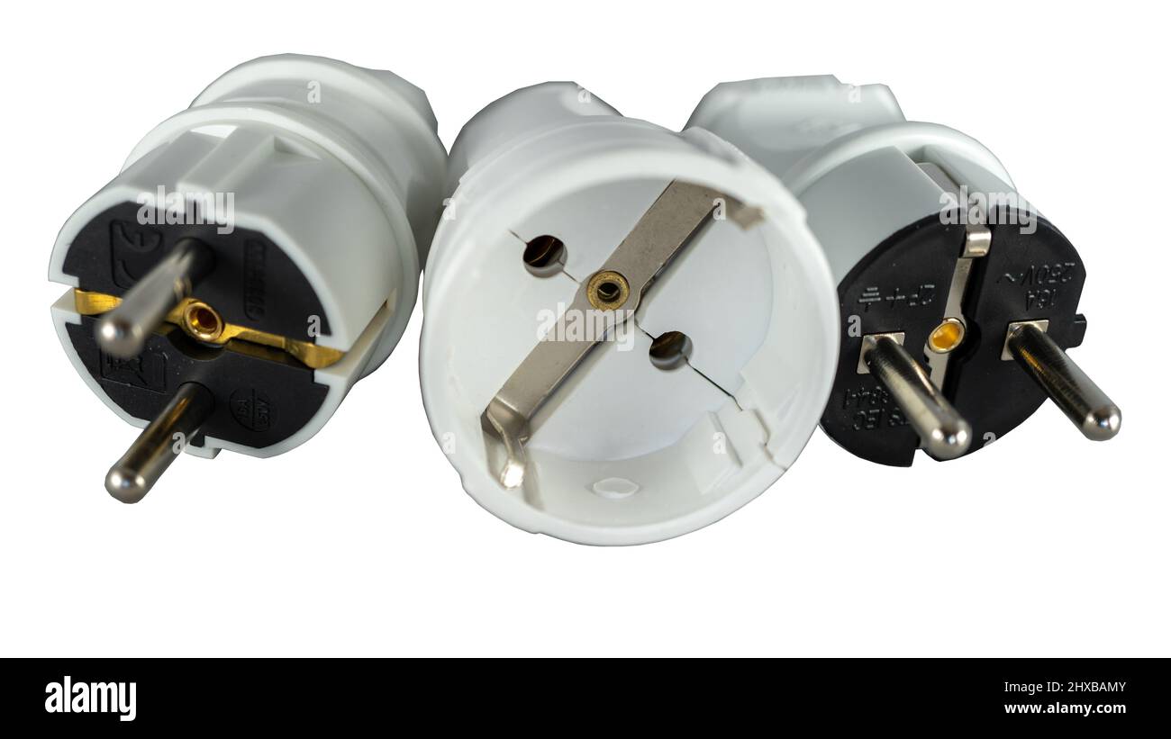Male and female power plug. Wireless plug end. Grounded plug. Isolated ...
