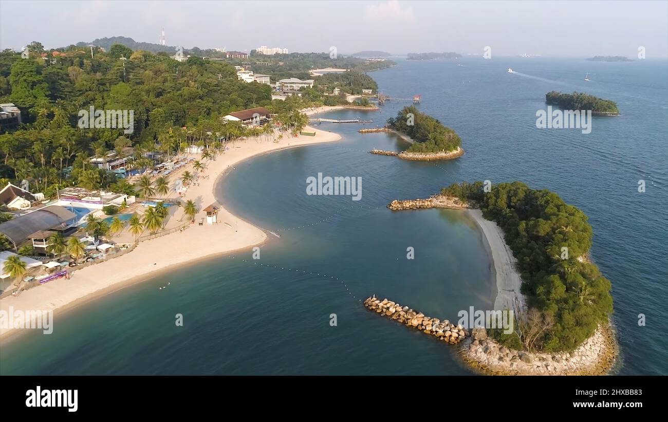 Aerial view of lagoon with blue, azure water in the middle of small ...