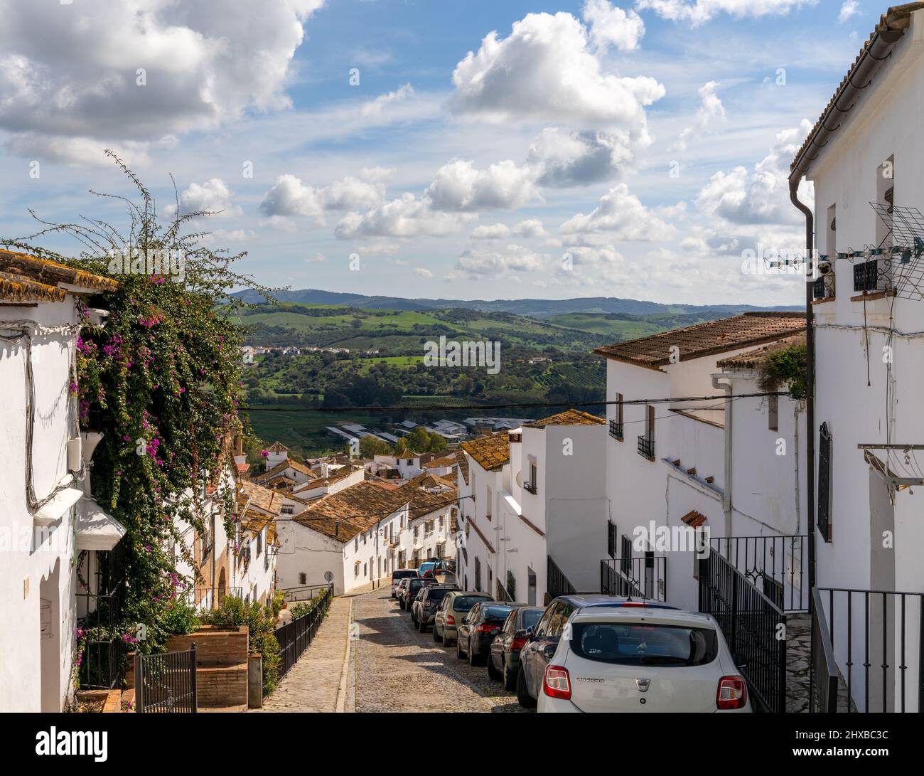 Jimena de la Frontera, Spain - 9 March, 2022: narrow hilly street in ...