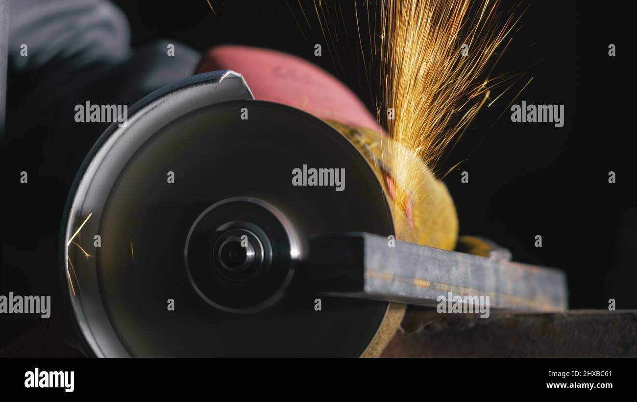 Forge workshop. Smithy manual production. Close up details of sparks ...