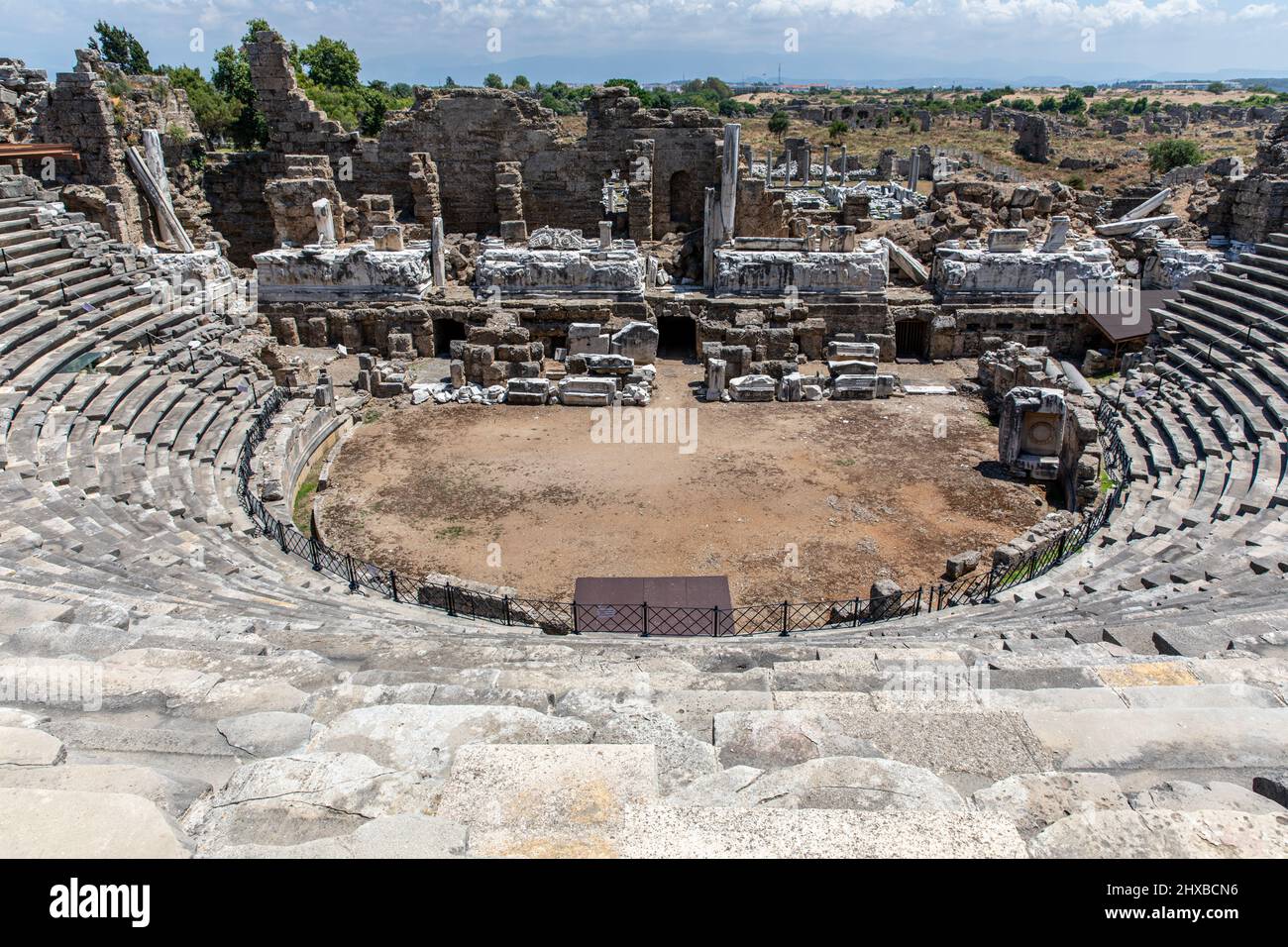 Theater of the ancient city of Side in Turkey in Antalya Stock Photo ...