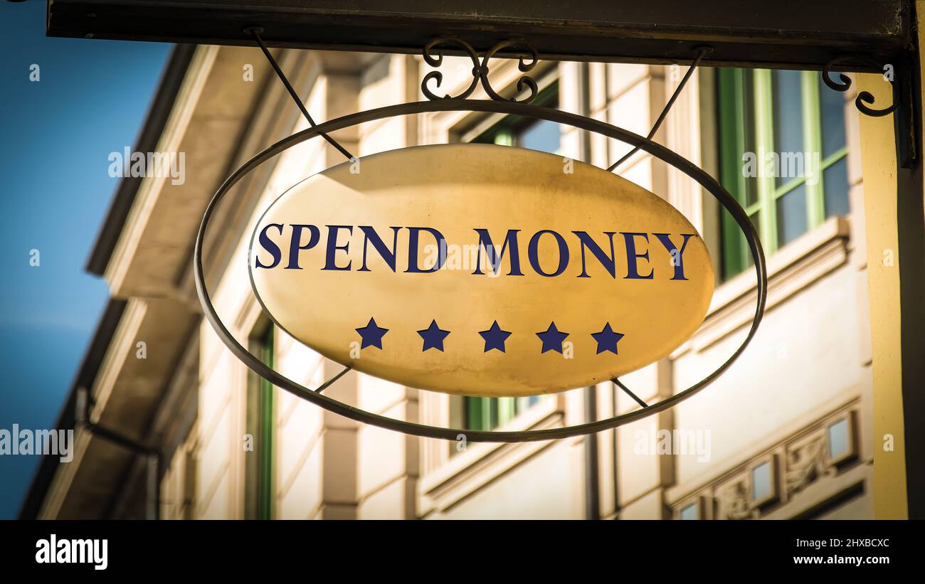 Street Sign the Direction Way to Spend Money Stock Photo - Alamy