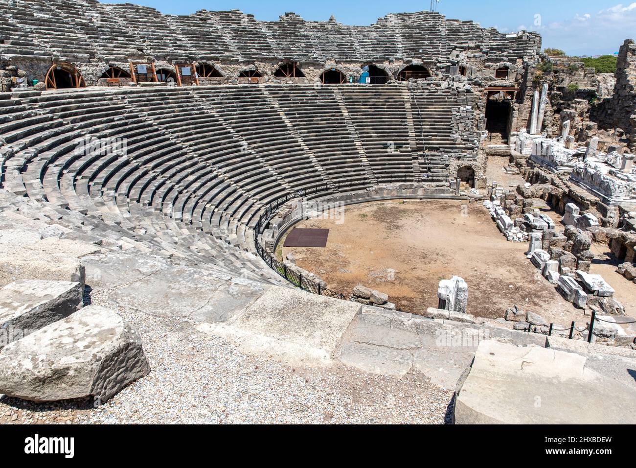 Theater of the ancient city of Side in Turkey in Antalya Stock Photo ...
