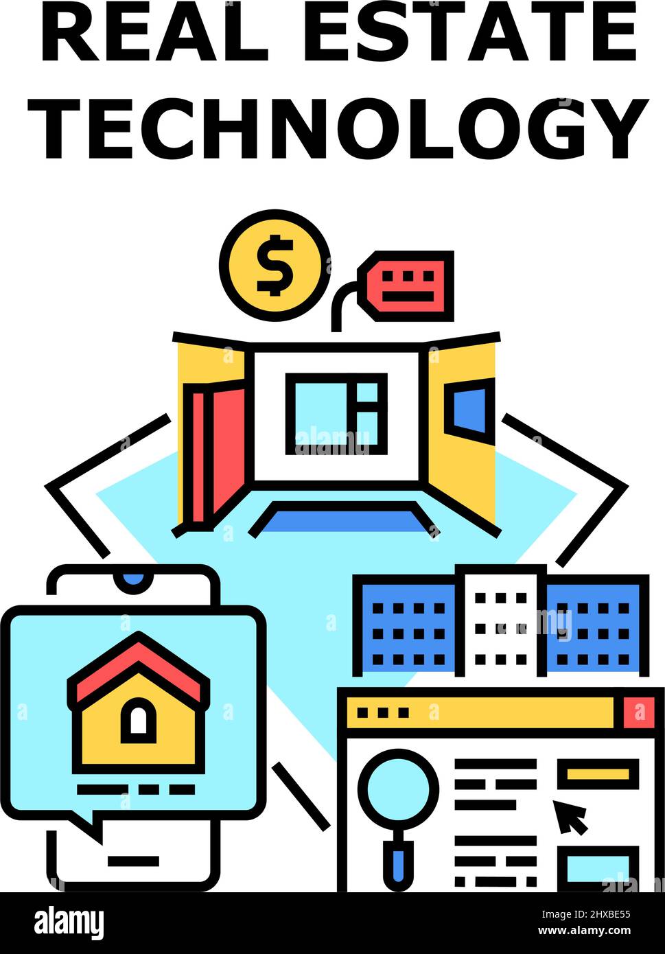 Real Estate Technology Vector Color Illustration Stock Vector Image ...