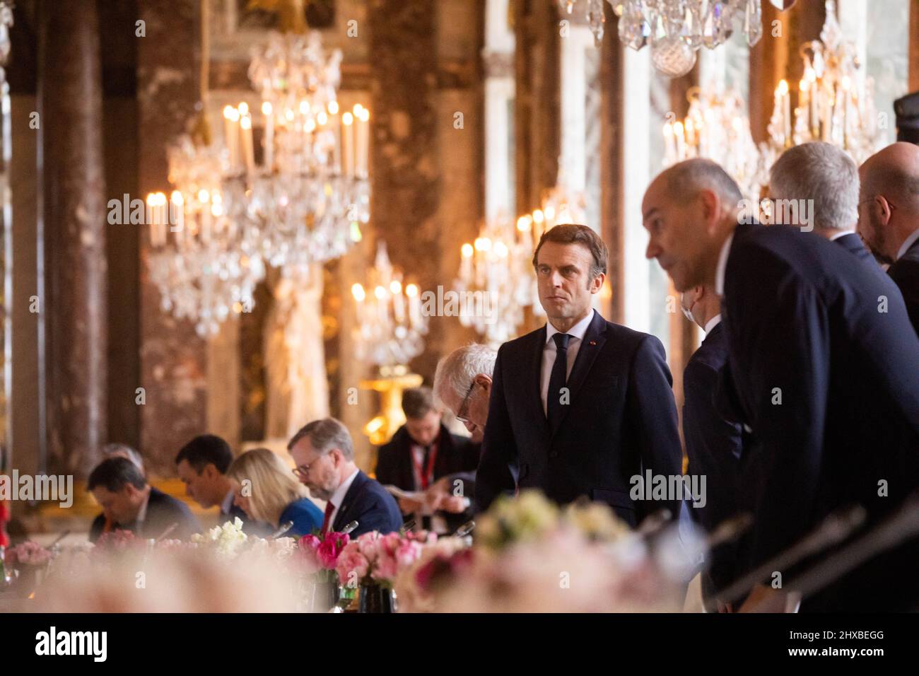 Versailles, France. 11th Mar, 2022. French President Emmanuel Macron at ...