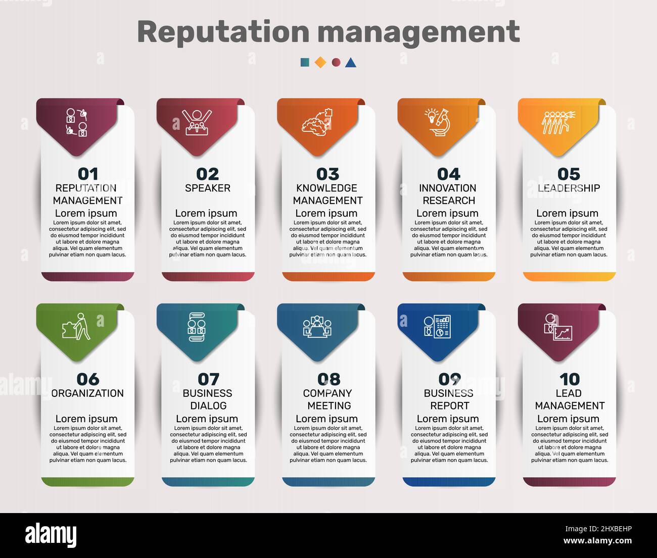 Infographic Reputation Management template. Icons in different colors ...