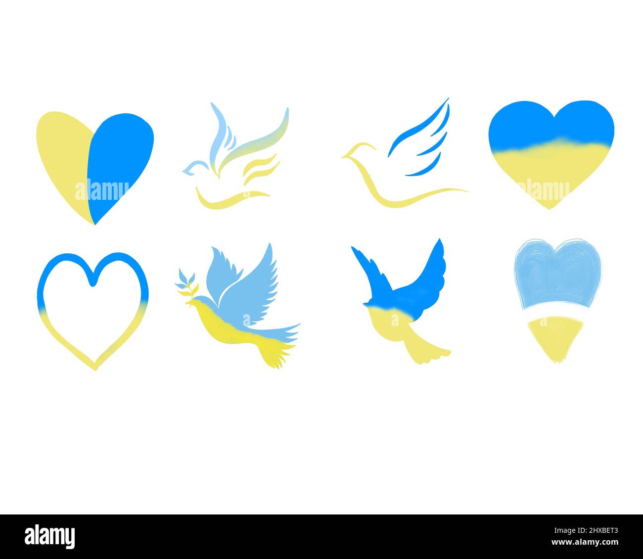big set of Dove of peace icon. Flying bird. Blue yellow dove symbolism ...