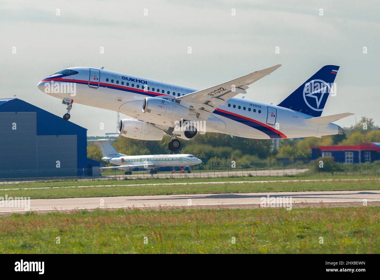 ZHUKOVSKY, RUSSIA - AUGUST 30, 2019: Sukhoi SuperJet 100-95B aircraft ...