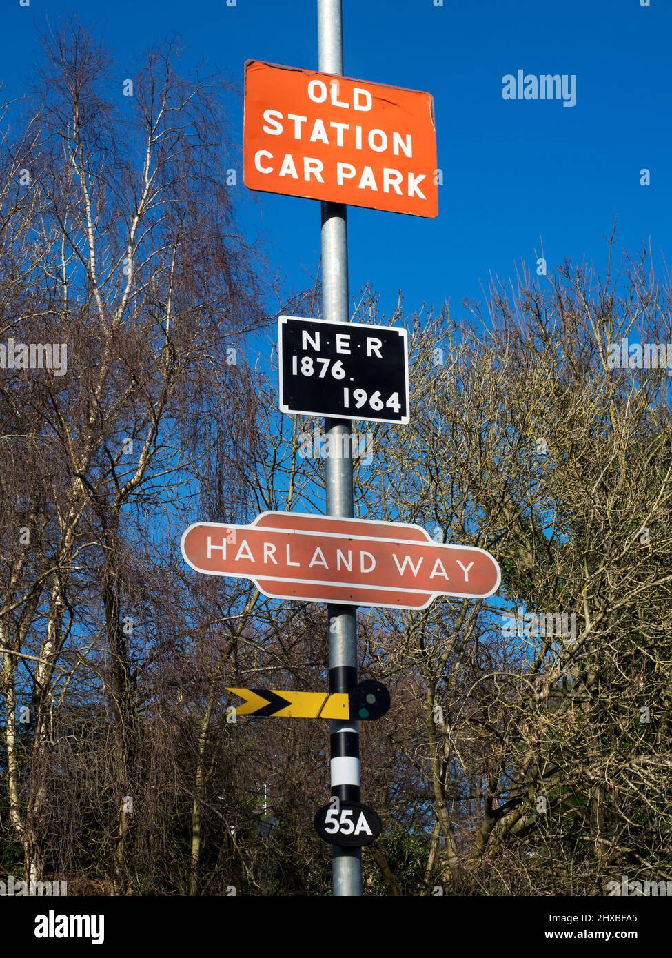 Old railway signs at Old Station Car Park on the site of the old ...