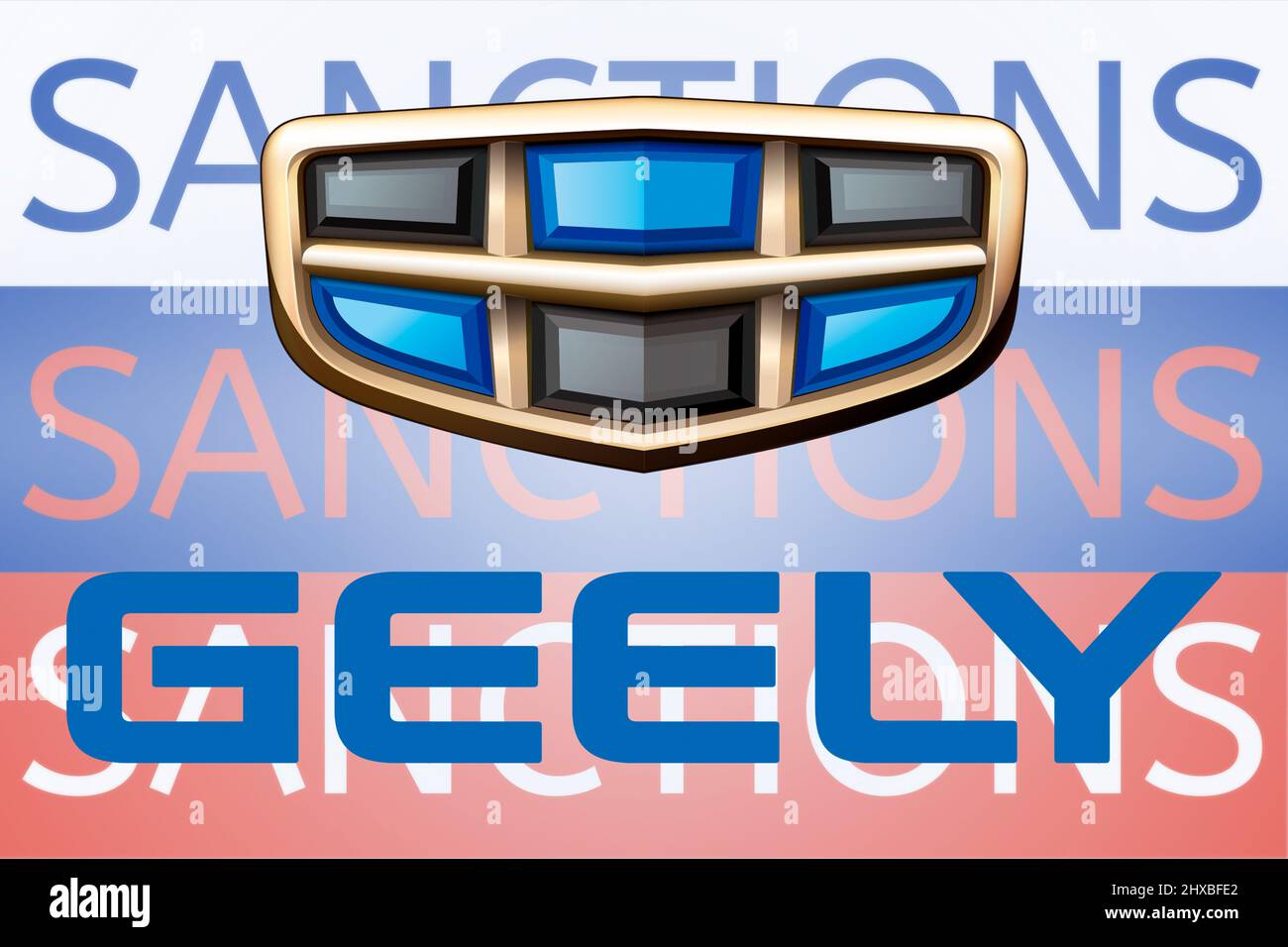 GEELY logo in front of the Russian flag. Sanctions against Russia over ...