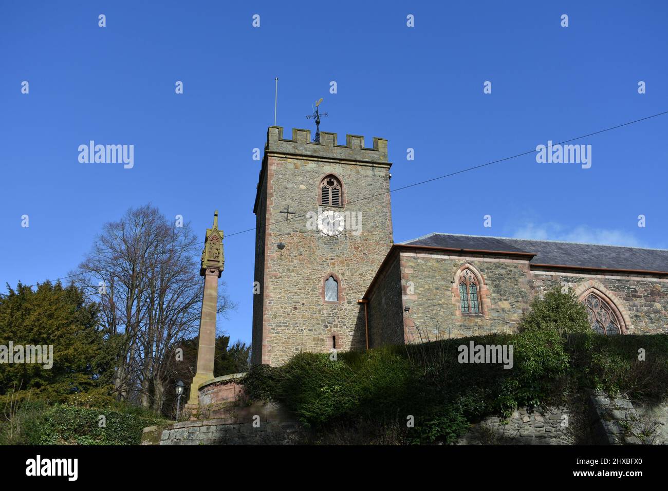 close up of St Mary's Church in Welshpool, Wales on a sunny day in ...