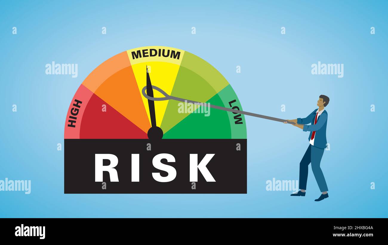 Man trying to hold down risk. Vector illustration. Dimension 16:9 Stock ...