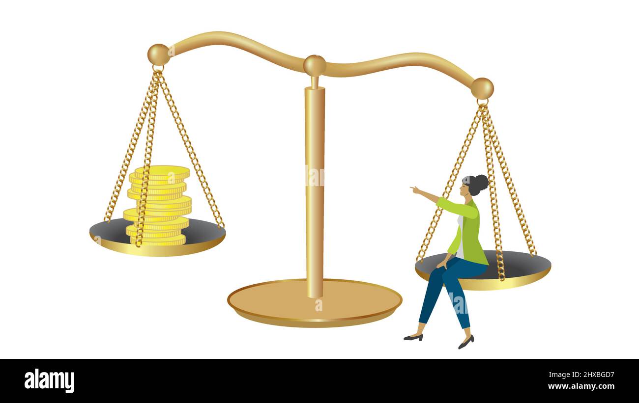 Weight scale and woman on one side and money on the other. Vector ...