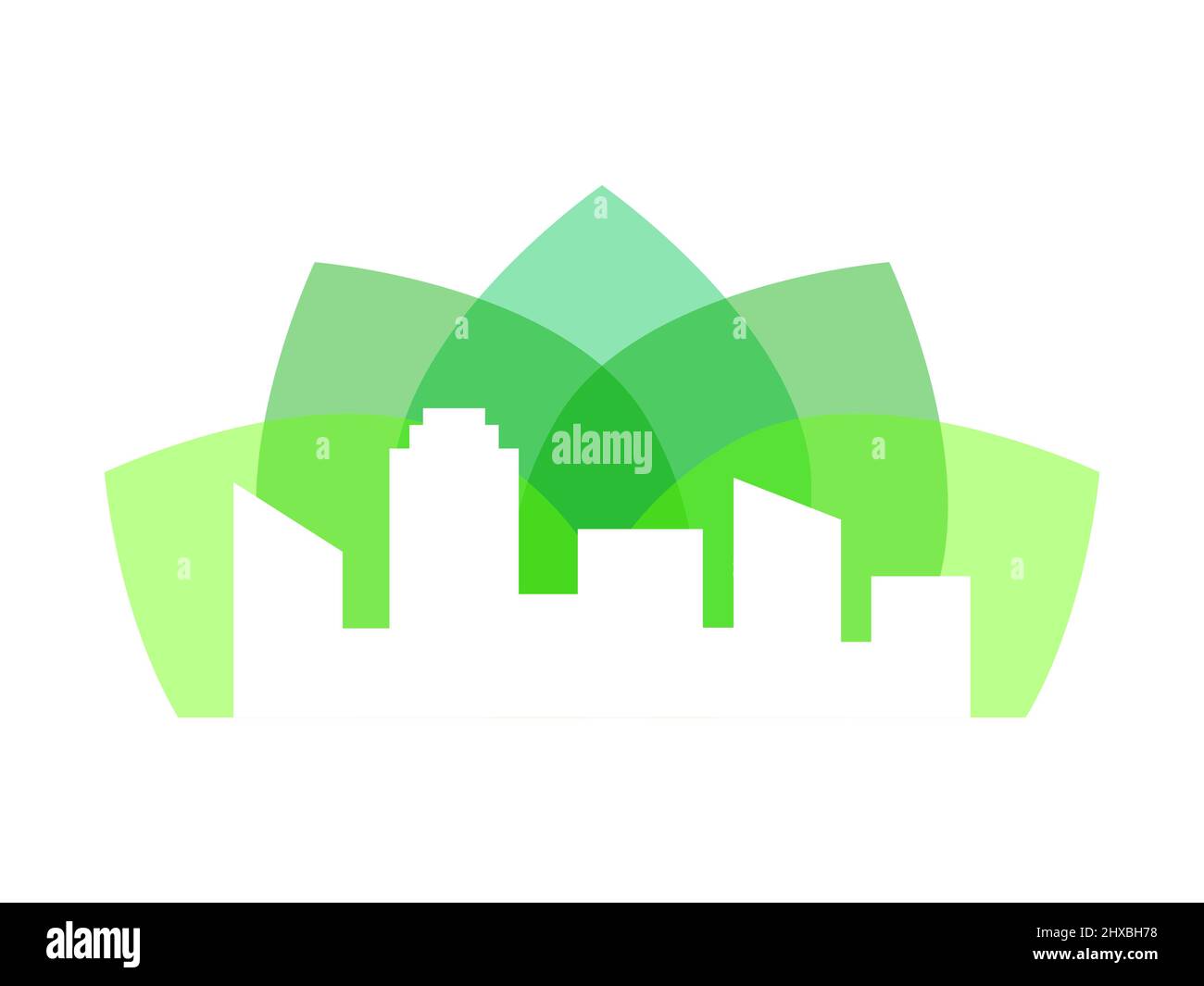 White city skyline on a green leaves. Green city concept. Sustainable ...