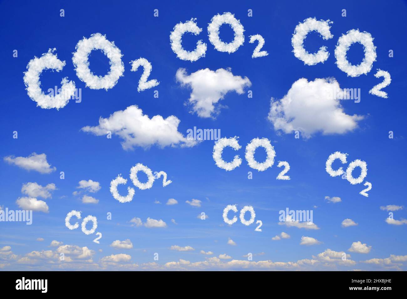 Blue sky with CO2 text from clouds. Global warming or change climate ...