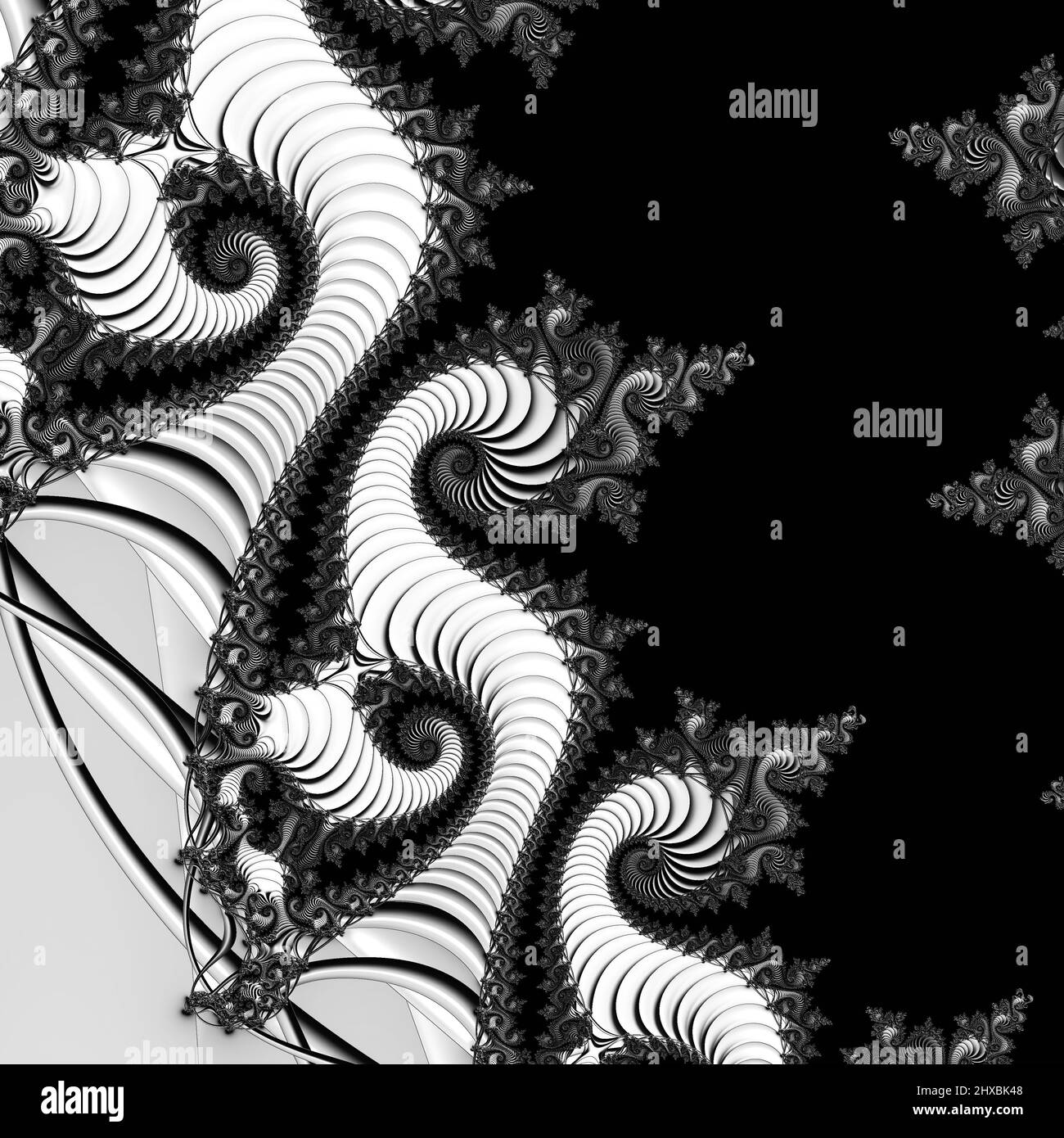 Digital abstract fractal background generated at computer in black and ...
