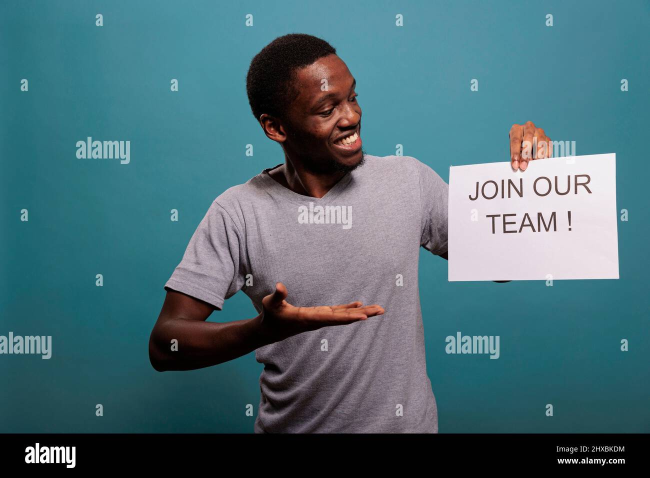 African american worker holding paper to make job offer in front of ...