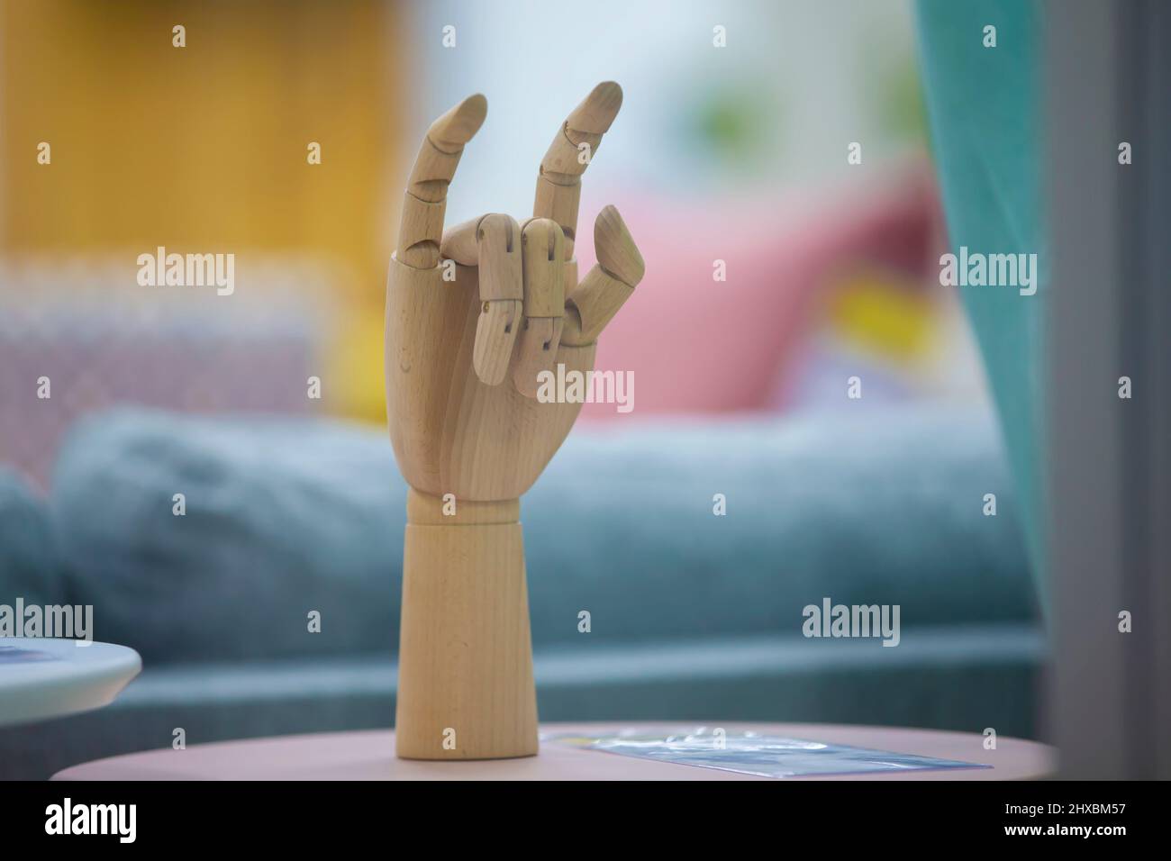 Wooden model of a human hand Stock Photo - Alamy