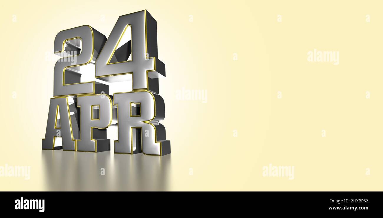 APR 24 th. Day 24 of April month stainless steel gold rim 3D ...