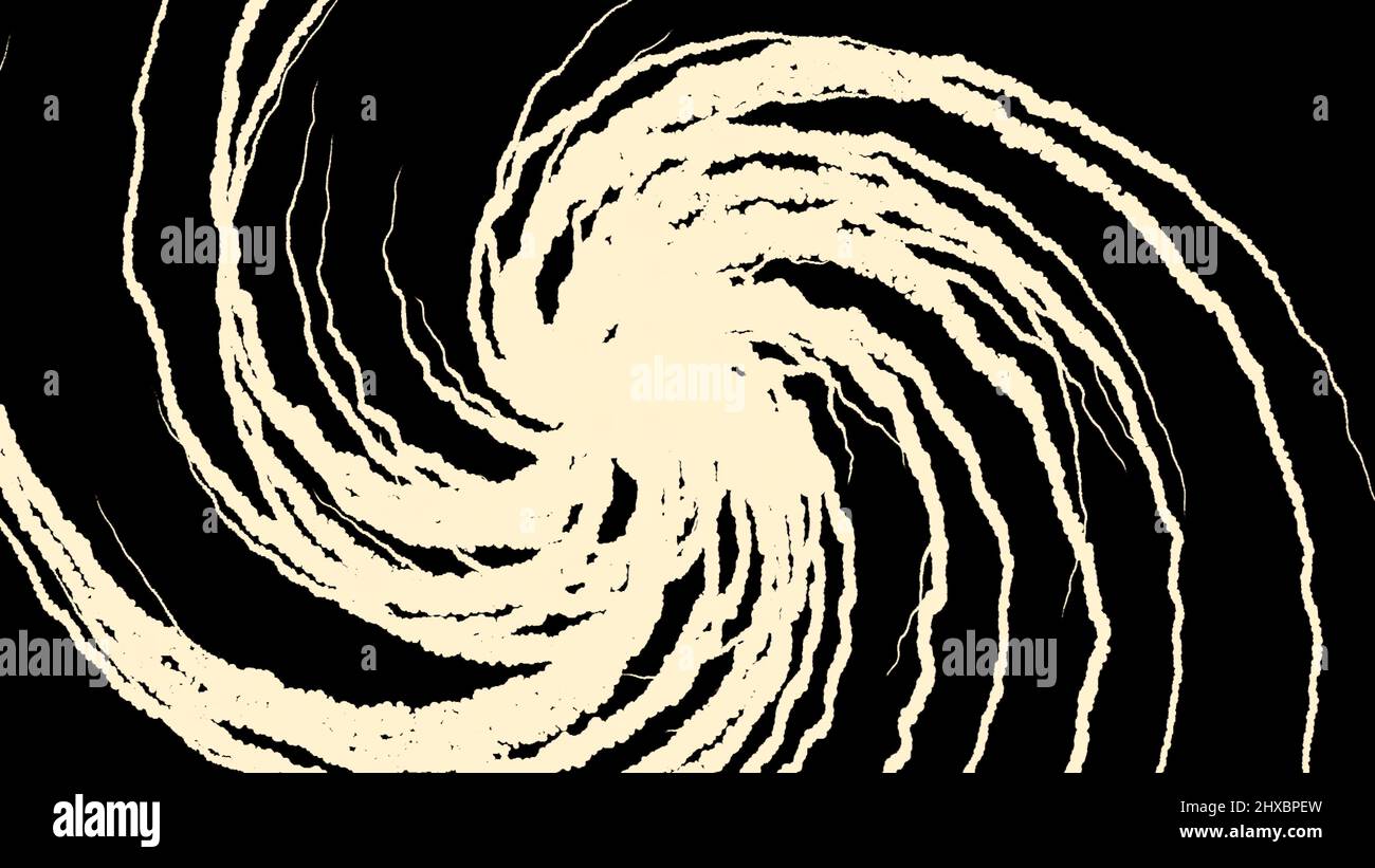 Abstract spiral rotating glowing lines of white color on black ...