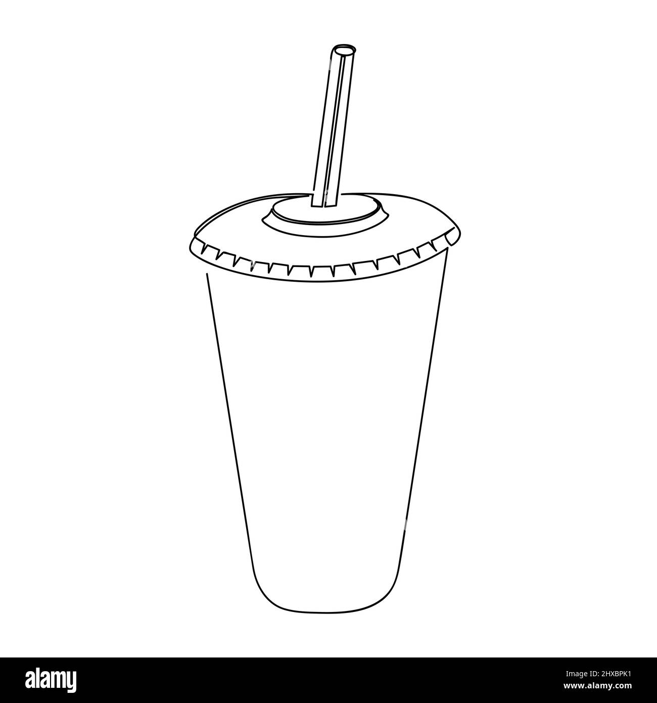 A Plastic Cup With A Straw Drawn In One Line Isolated Stock Vector Illustration Stock Vector