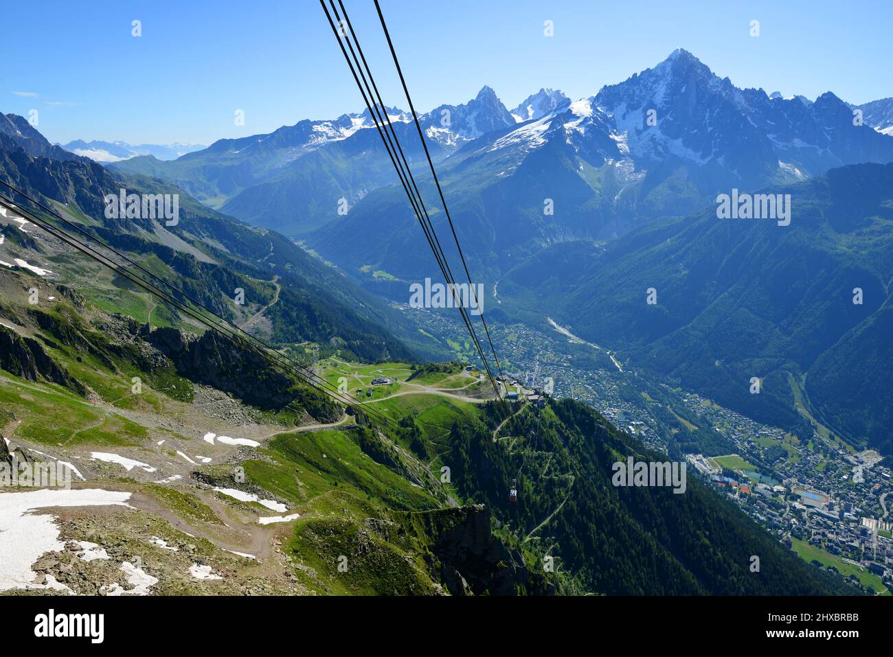 Cableway from the city Chamonix on the Le Brevent station. France Stock ...