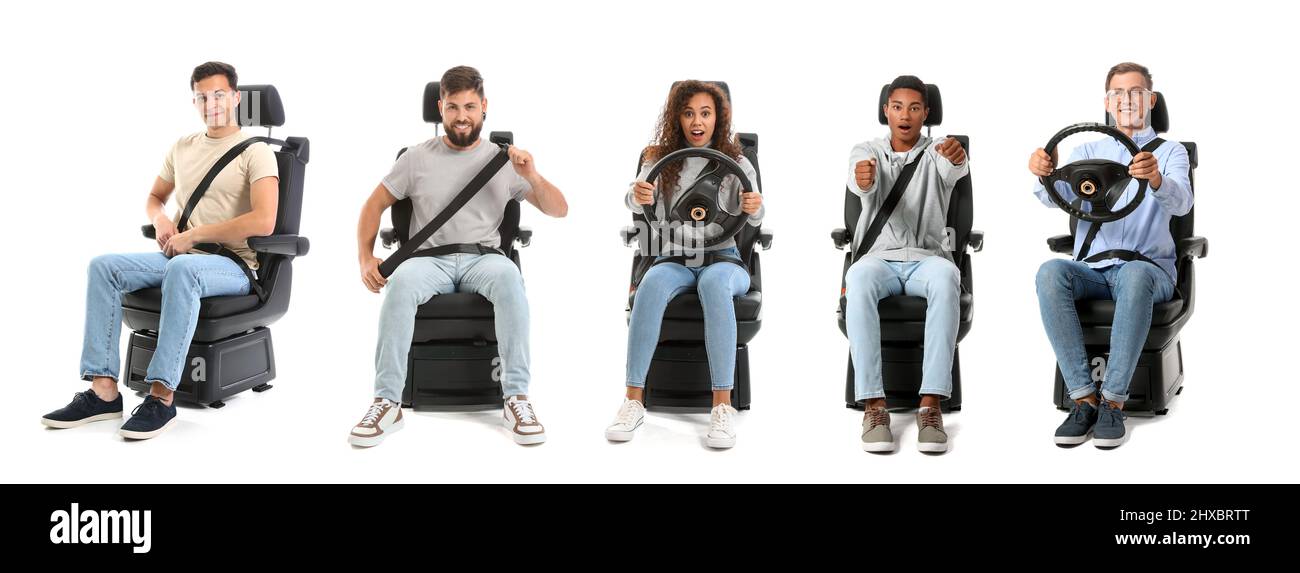 Set of people in car seat isolated on white Stock Photo - Alamy