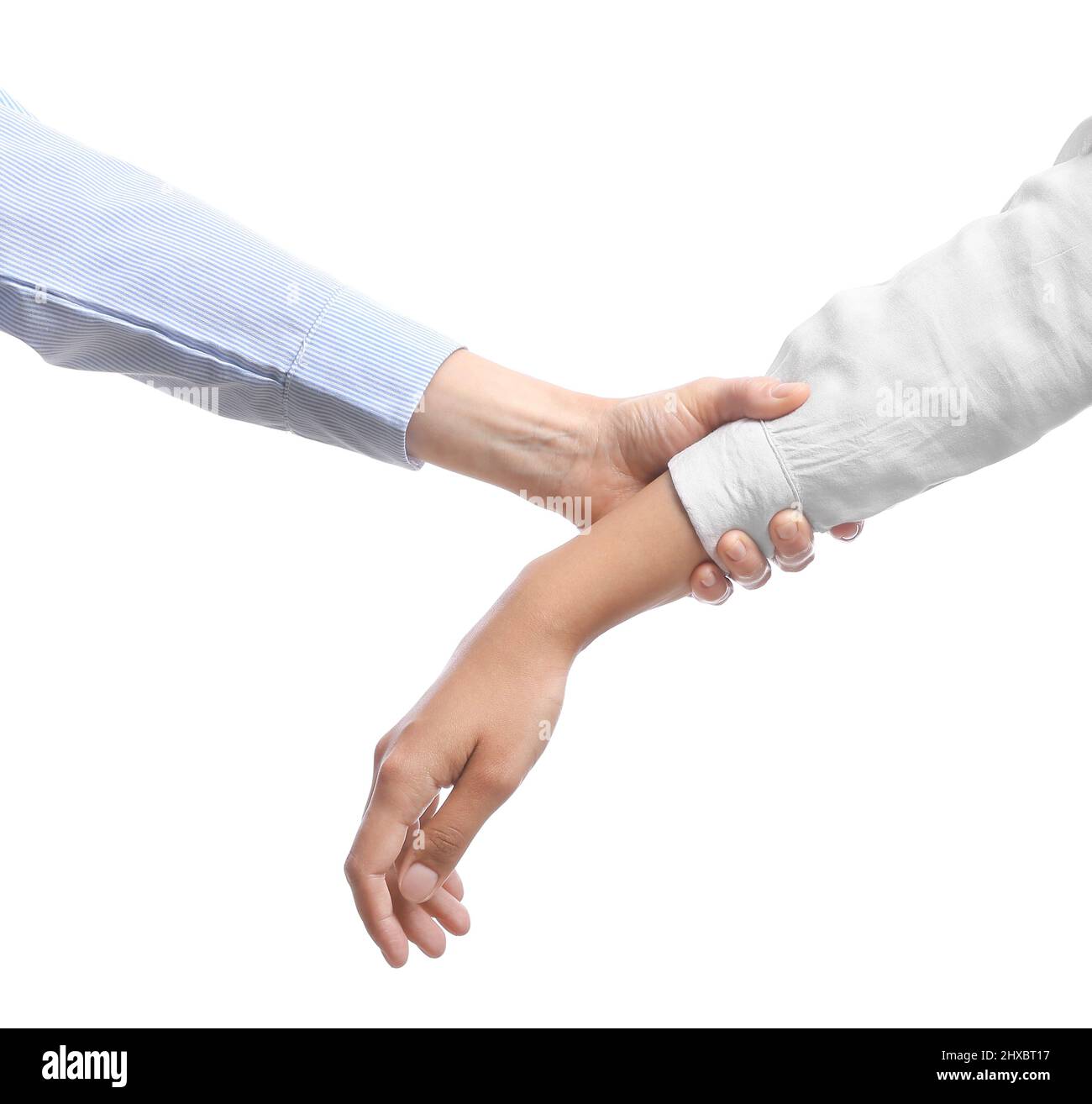 Hands of women on white background Stock Photo - Alamy