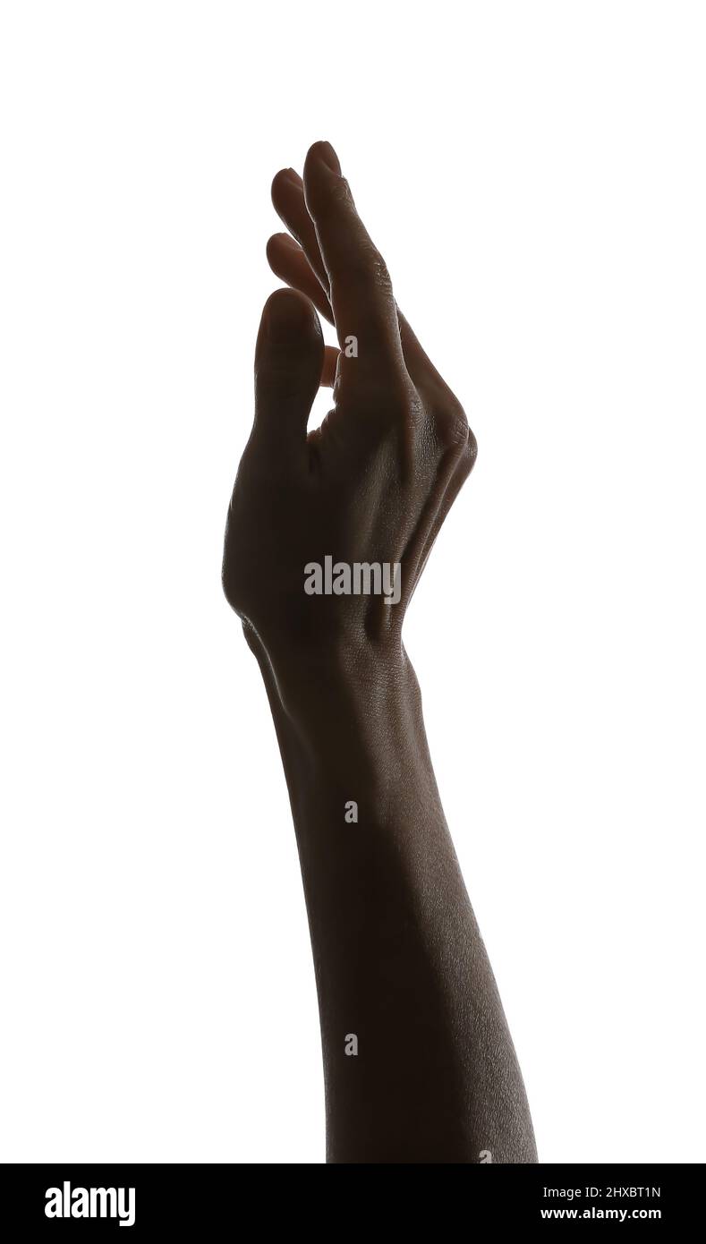 Silhouette of female hand on white background Stock Photo - Alamy