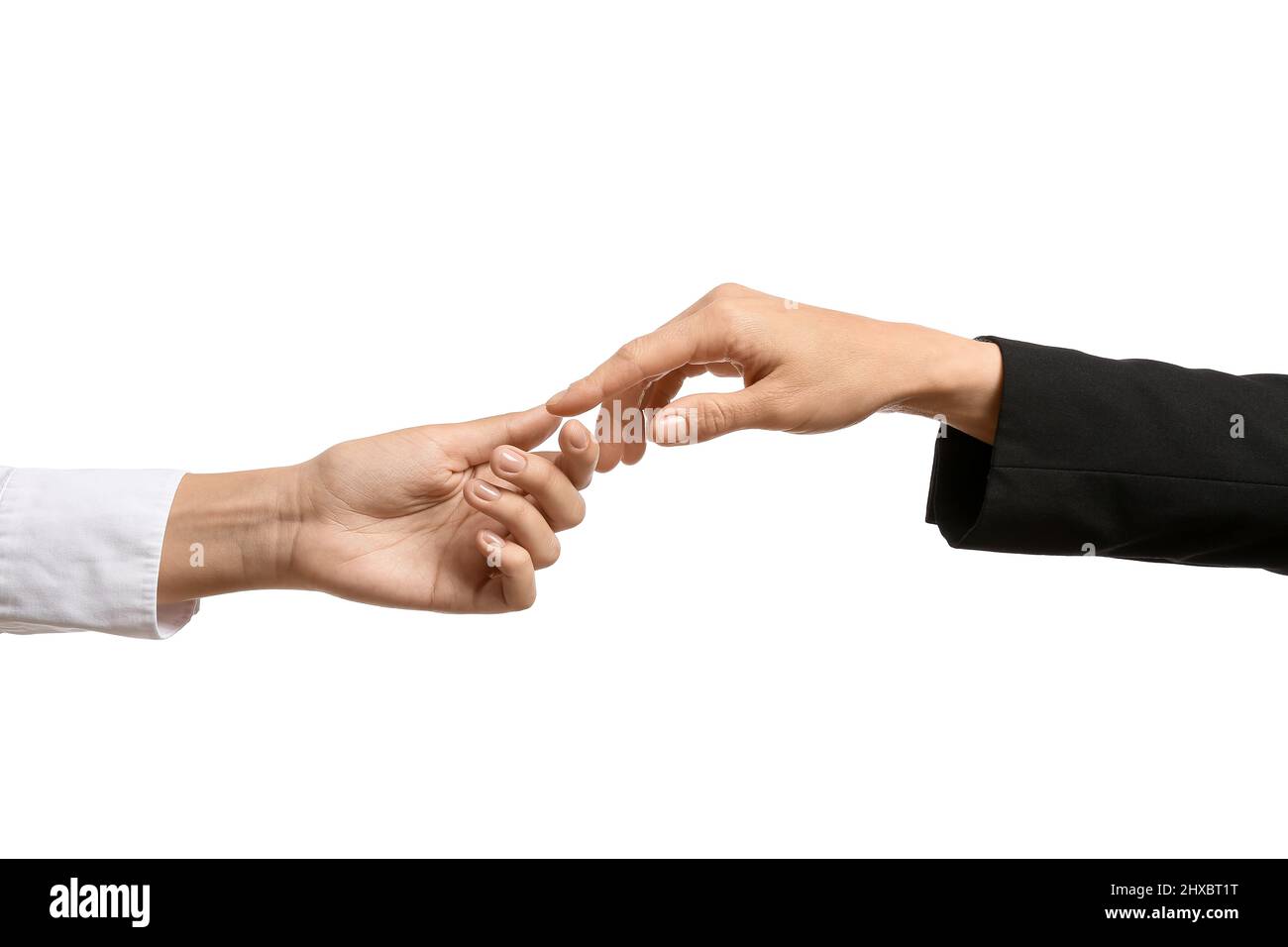 Hands of women on white background Stock Photo - Alamy