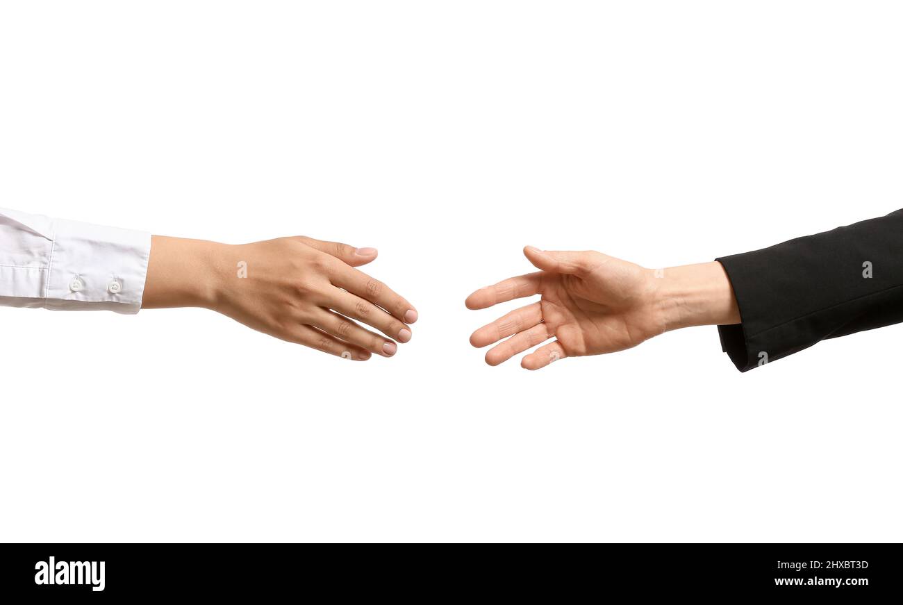 Hands of women on white background Stock Photo - Alamy