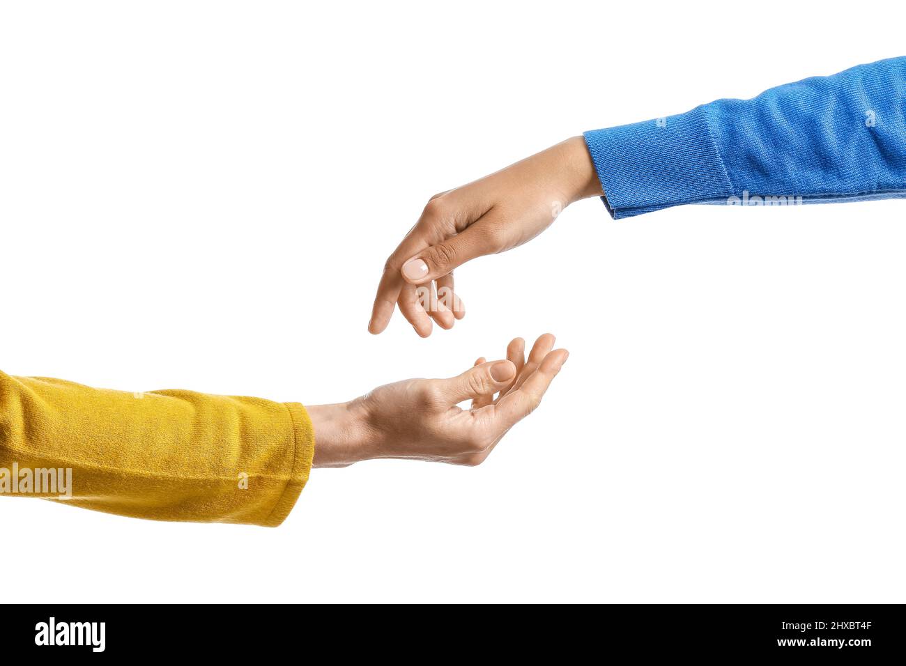 Two hands on white background Stock Photo - Alamy