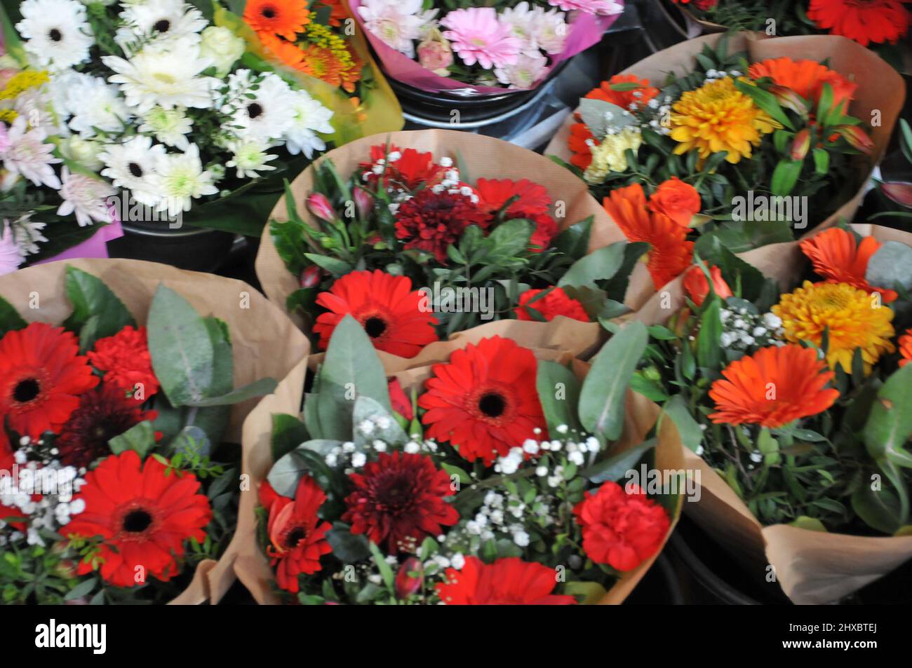 Copenhagen/Denmark./11 March 2022/.Various flowers bouquests display ...